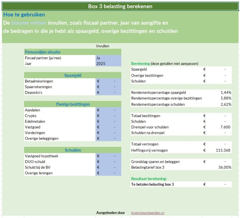 Berekenen box 3 belasting - Gratis voorbeelden